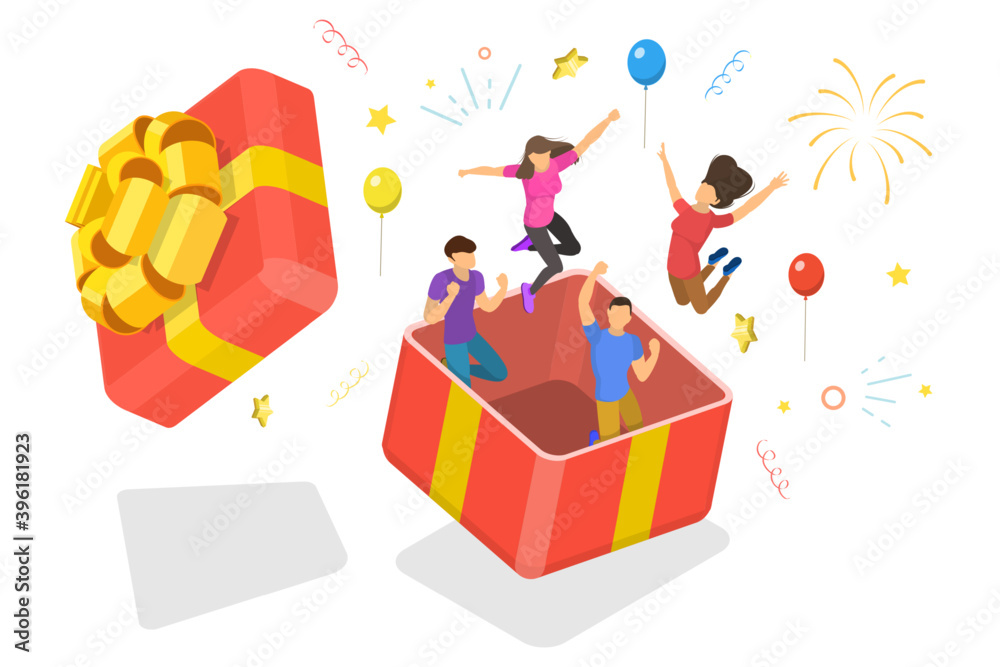3D Isometric Flat Vector Conceptual Illustration of Surprise for Friend ...