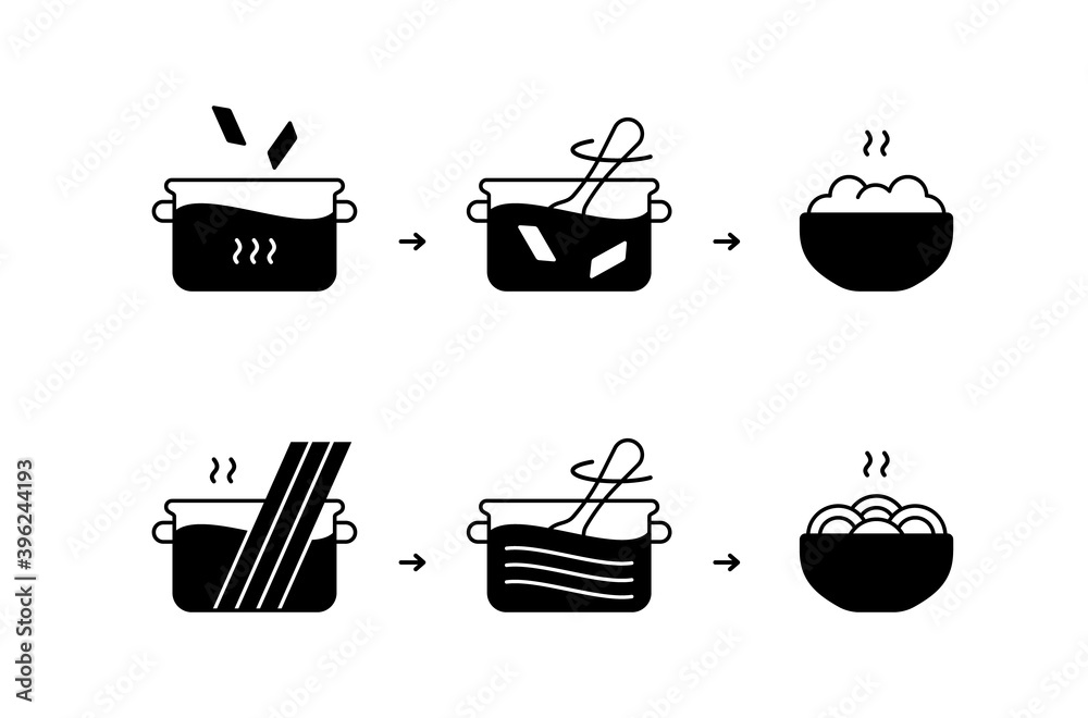 Preparation of pasta or spaghetti. Product instruction for packaging ...