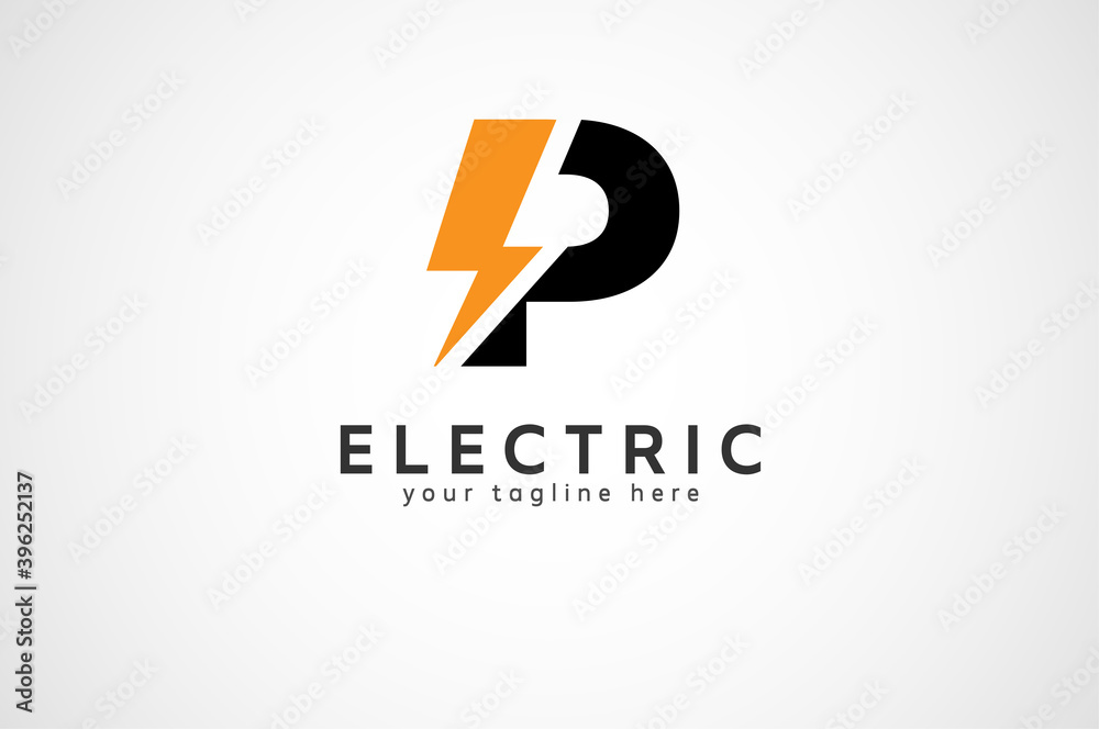 Letter P Electric Logo, letter P and lightning bolt combination, tunder ...