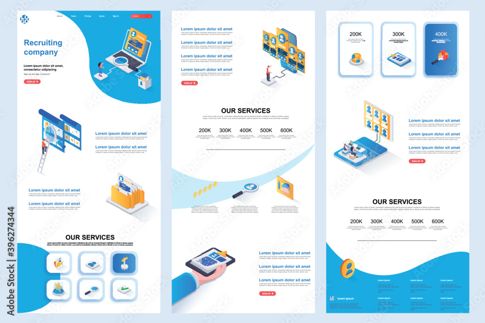 Recruiting company isometric landing page. HR management, headhunting ...