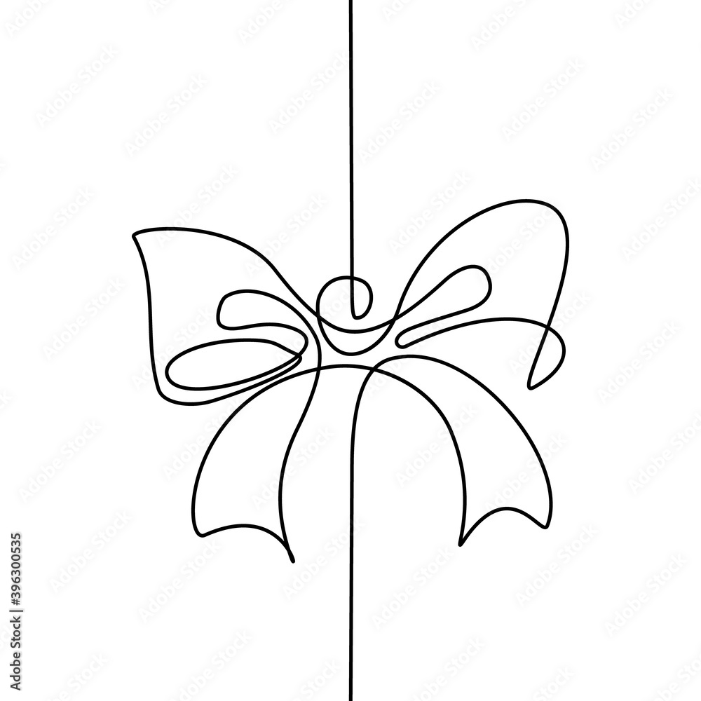 Decorative ribbon bow in continuous line art drawing style. Gift bow ...