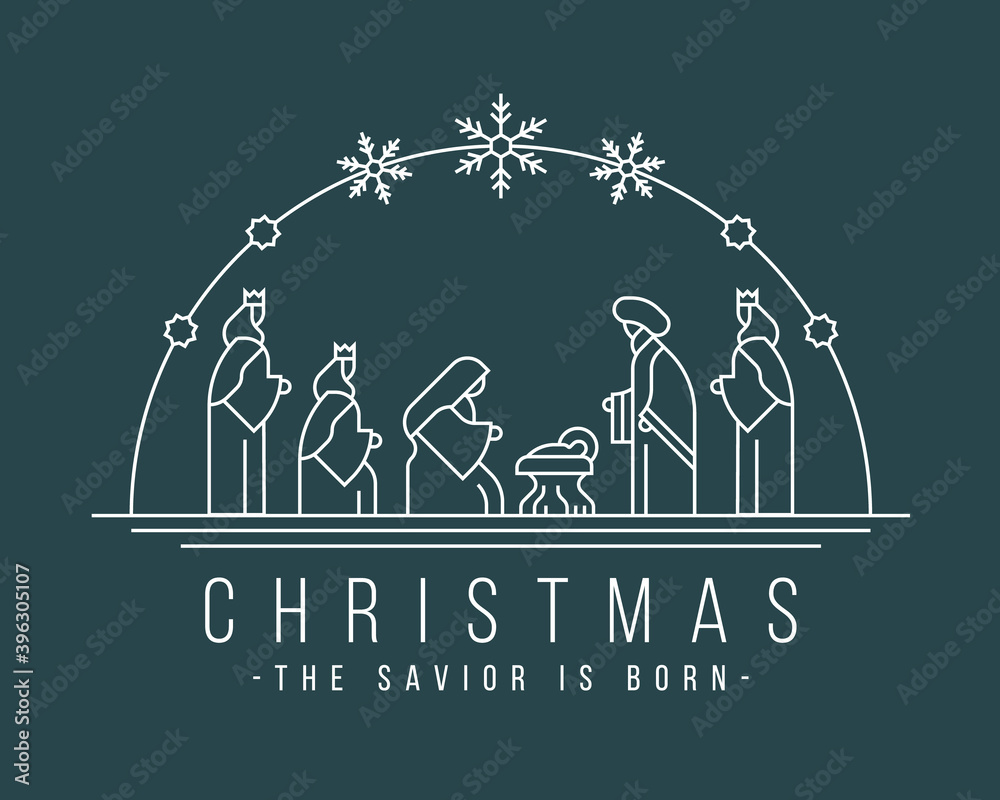 christmas ,the savior is born banner with white line Nativity of Jesus ...