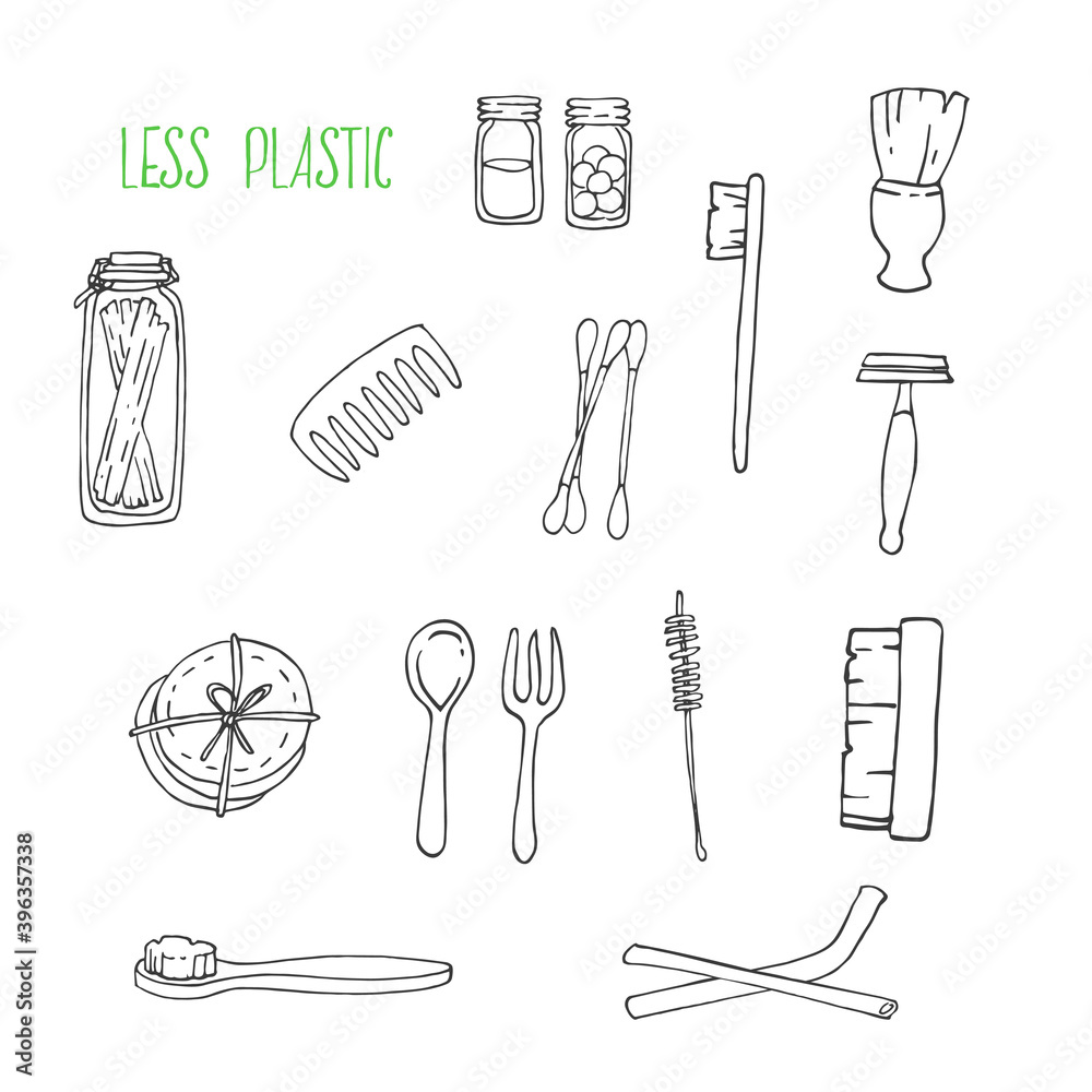 Hand drawn vector illustration of zero waste concept. Eco outline ...