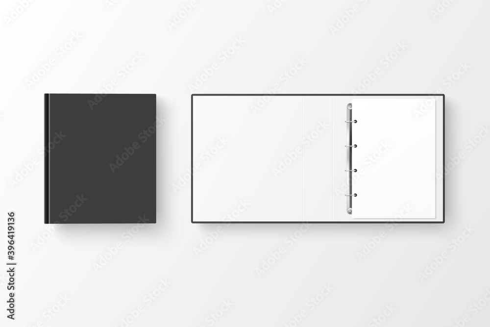 Vector 3d Closed and Opened Realistic Black Blank Office Binder Set ...