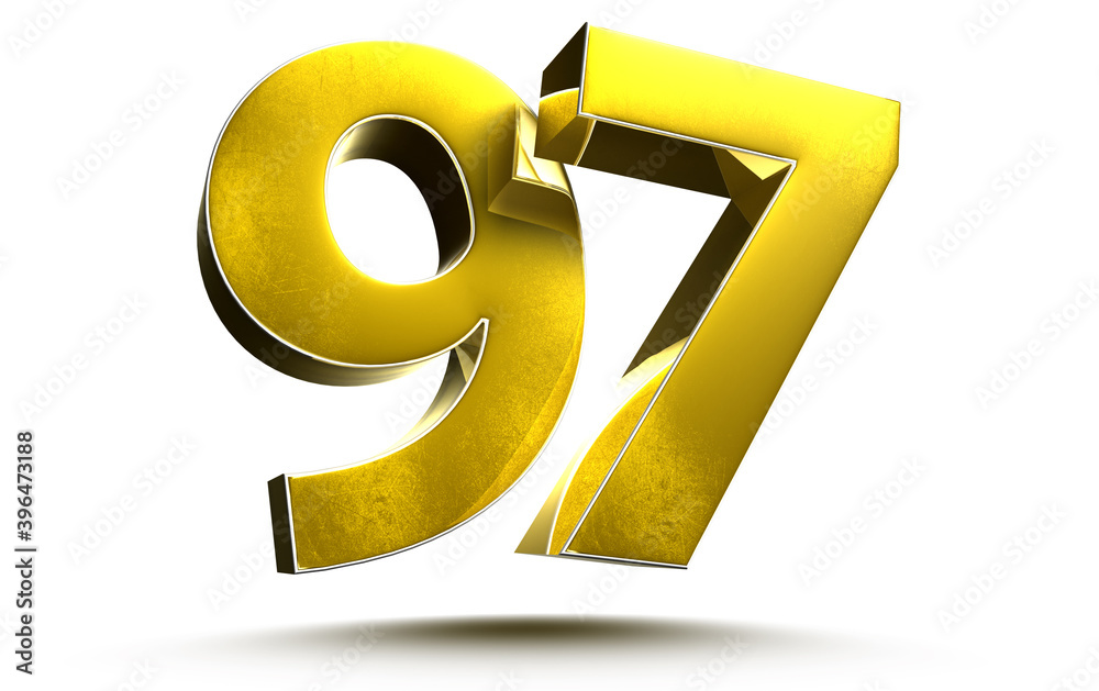 Gold numbers 97 isolated on white background illustration 3D rendering ...