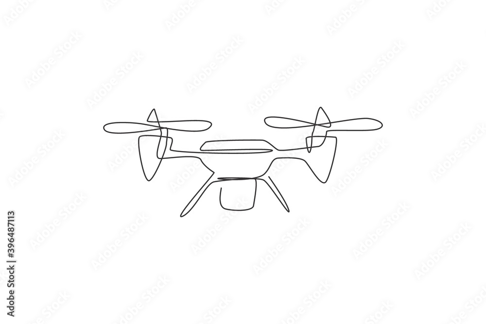 One single line drawing of flying drone airplane, unmanned plane vector ...