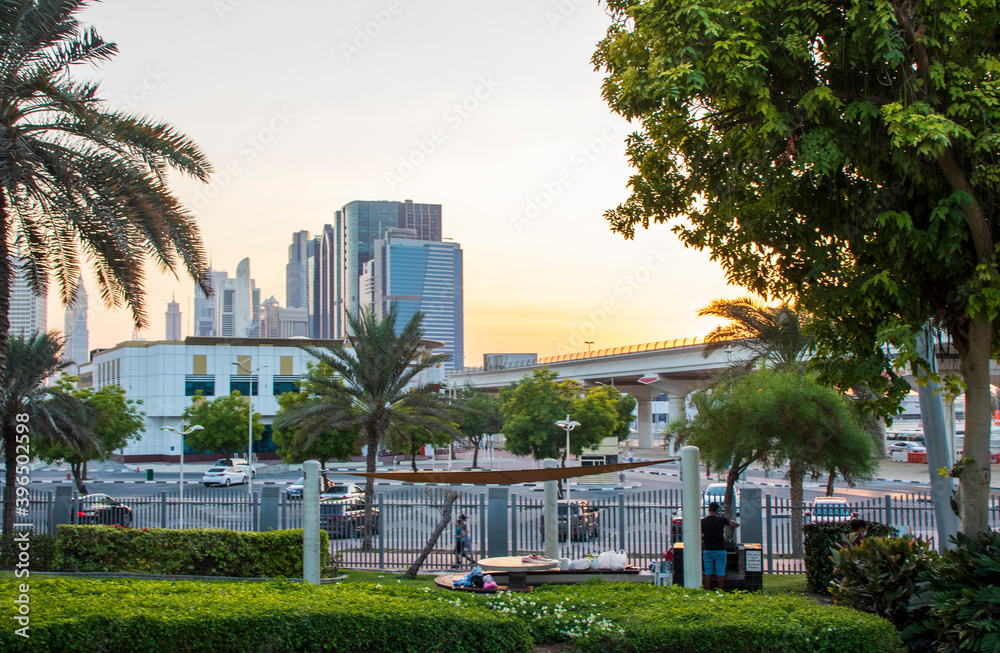 Partial view of a buildings on Sheikh Zayed road, main road of UAE ...
