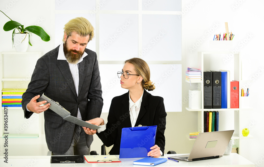 Being always in touch. boss and employee. successful partnership. man ...