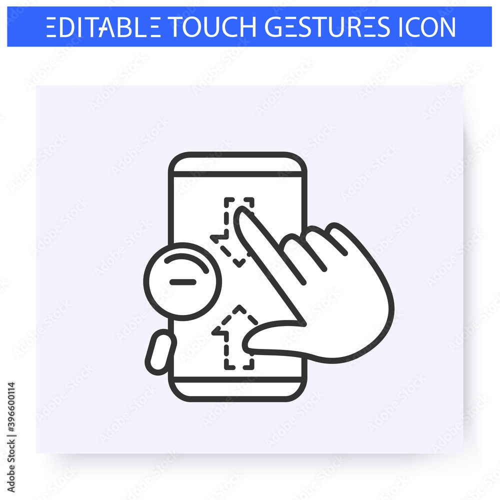 Zoom out vertical hand gesture line icon. Pinch, sizing. Multitouch gestures for smartphone use ...