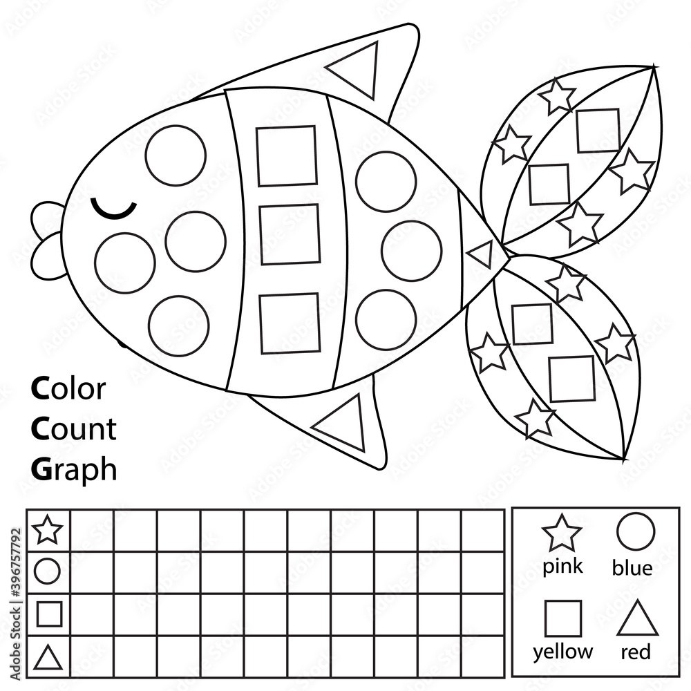 Color, count and graph. Educational children game. Color fish and ...