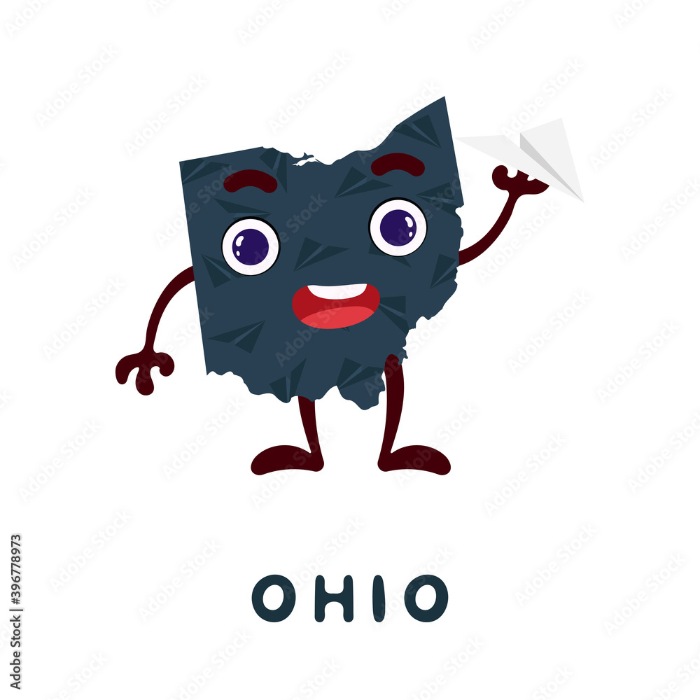 Cute cartoon Ohio state character clipart. Illustrated map of state of ...