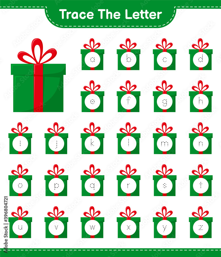 Trace the letter. Tracing letter alphabet with Gift Boxes. Educational ...