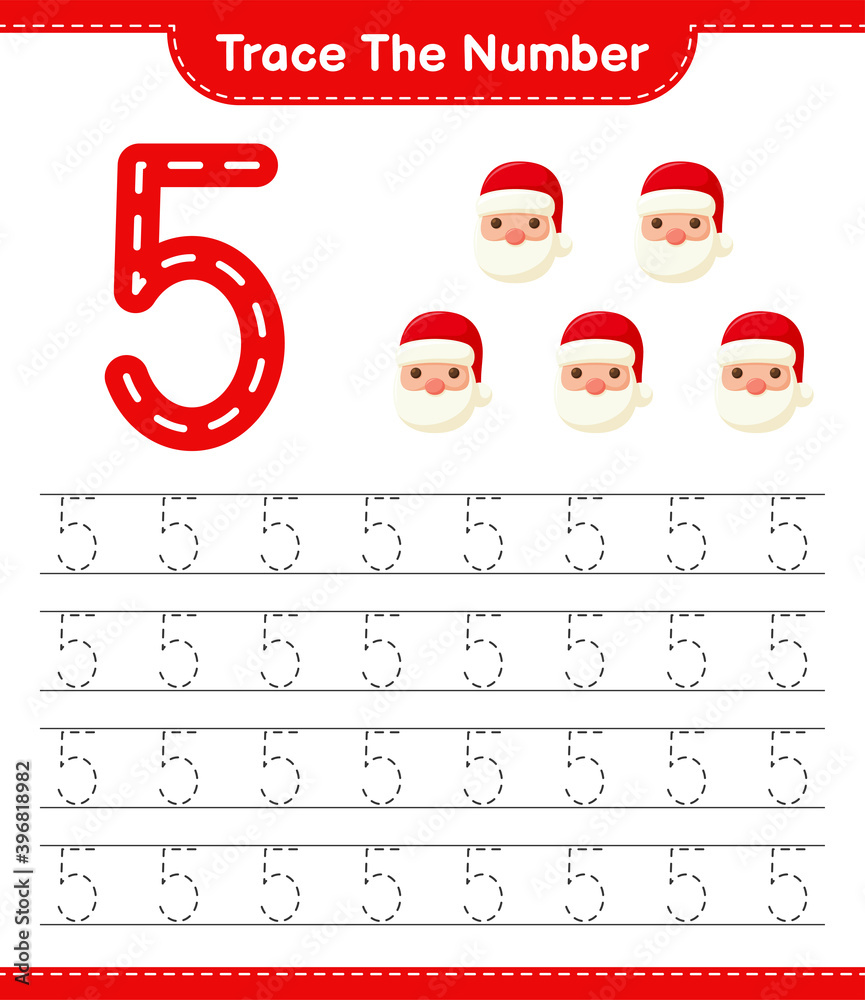 Trace the number. Tracing number with Santa Claus. Educational children ...