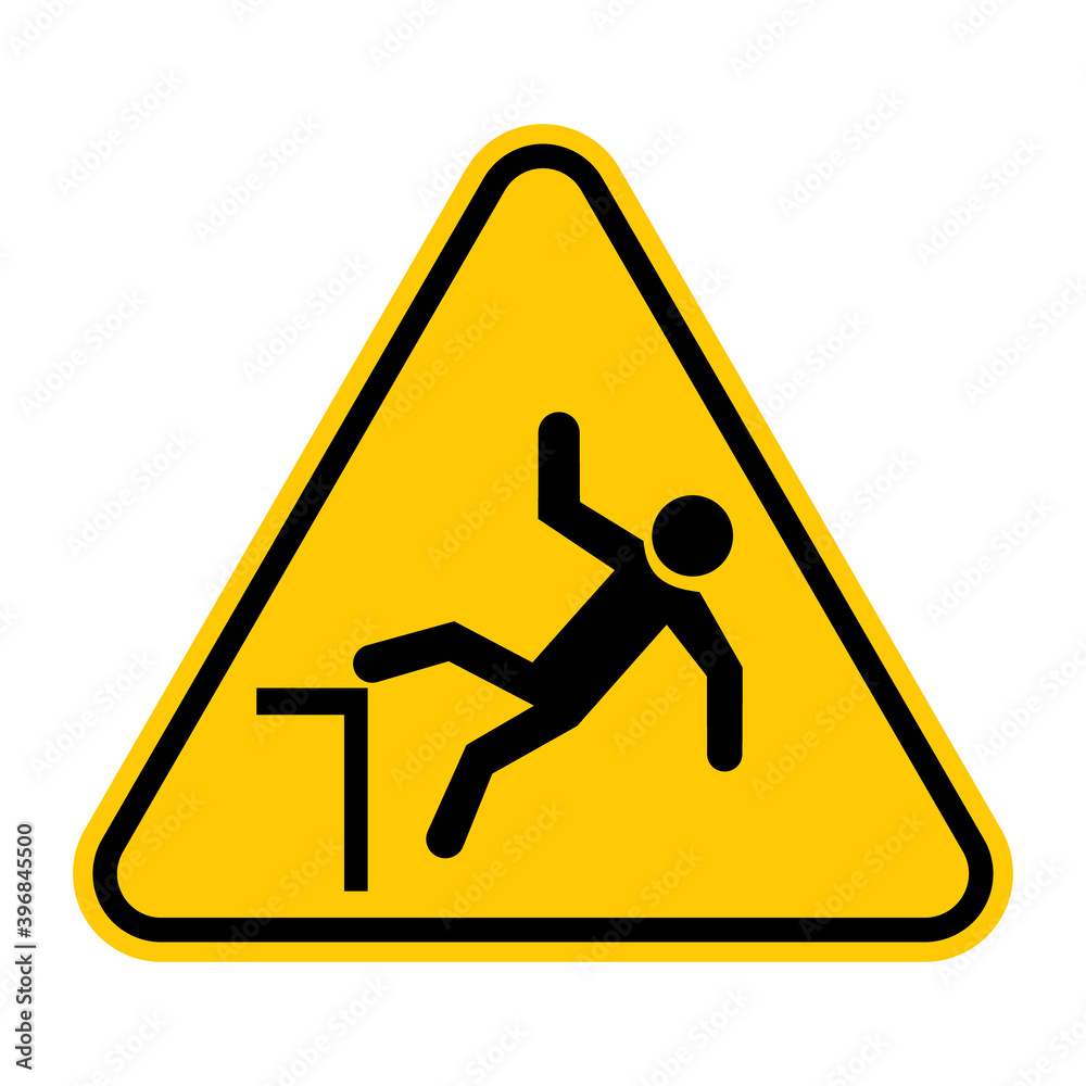Falling hazard warning sign. Vector illustration of yellow triangle ...