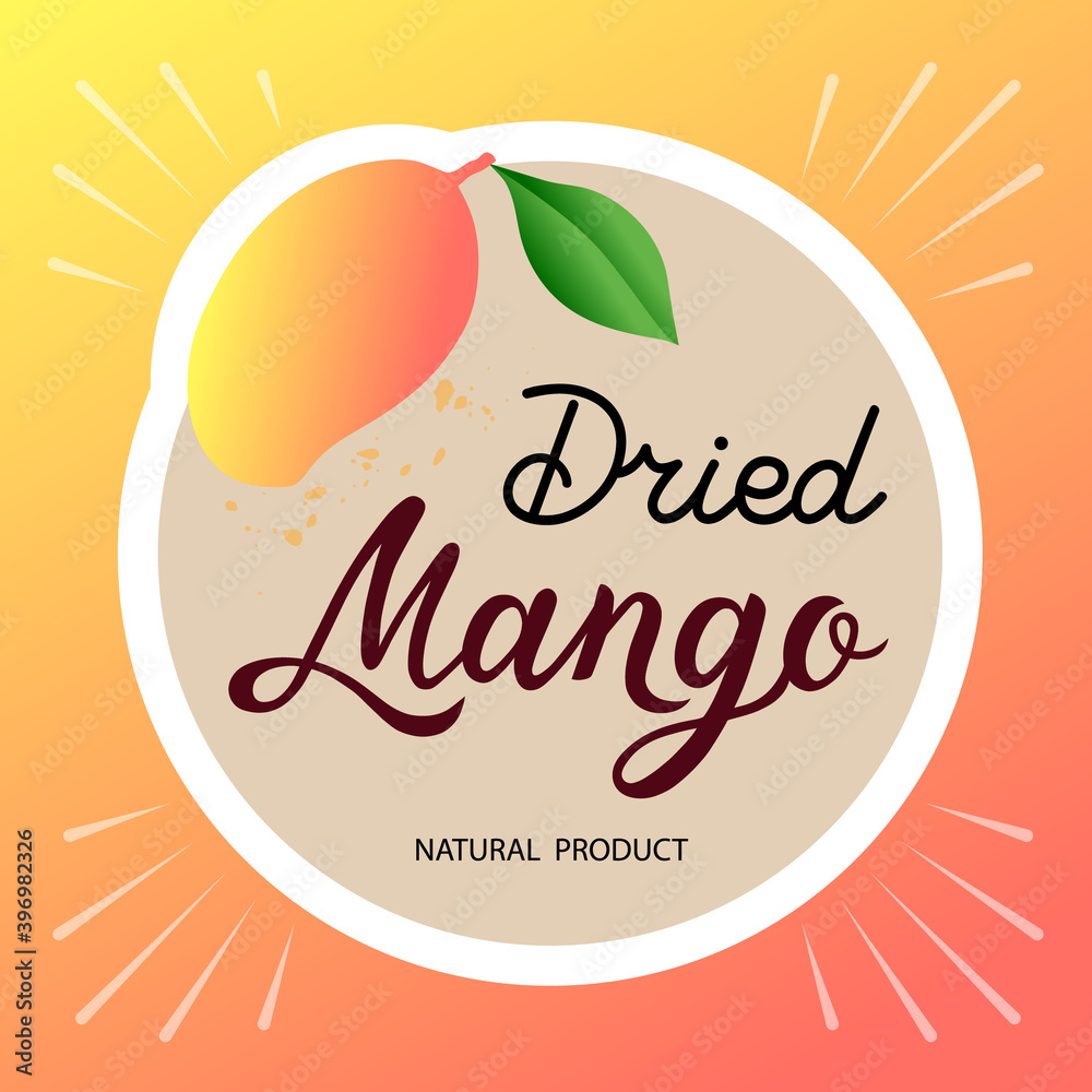 Design of dried mango packaging template. Bright label design. Layout ...