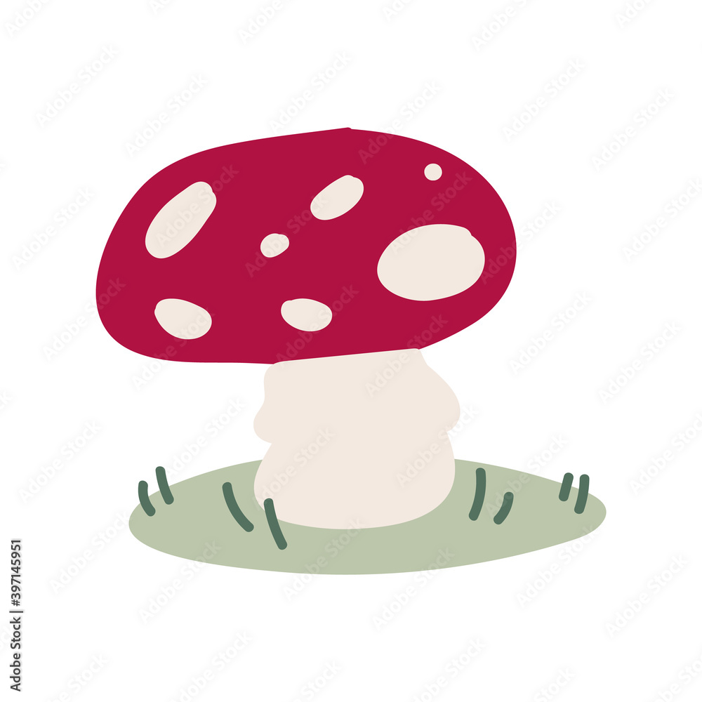 Cute cartoon toadstool mushroom monochrome lineart vector illustration ...