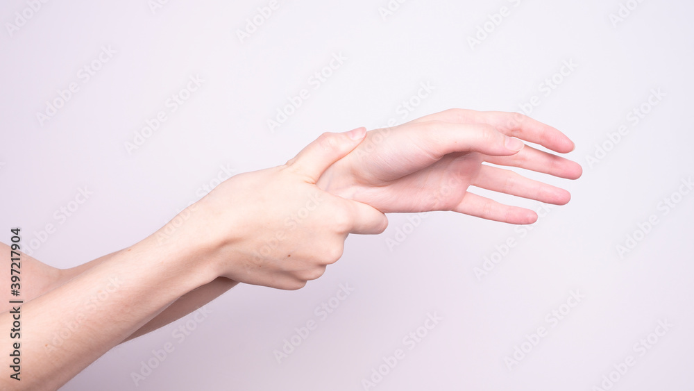 Parkinson's disease symptoms. Close up of tremor (shaking) hands of ...