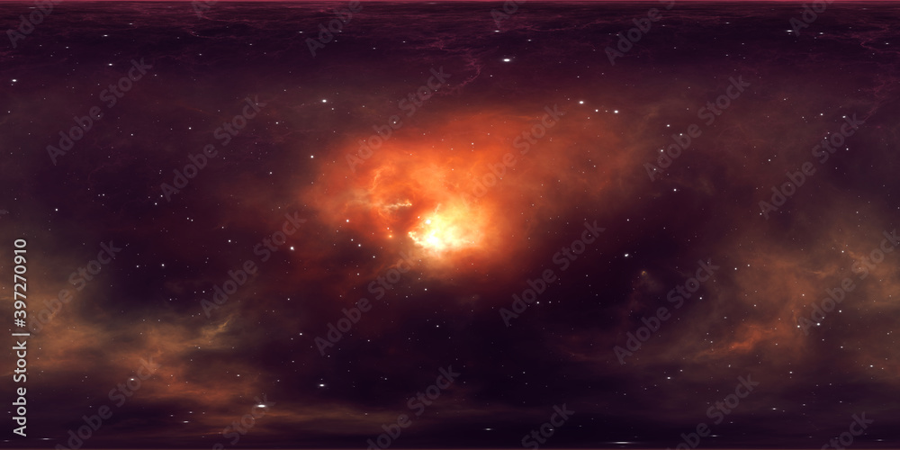 360 degree equirectangular projection space background with nebula and ...