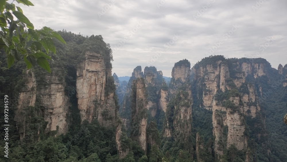 The sandstone pillars. Mountains in the national park Wulingyuan ...