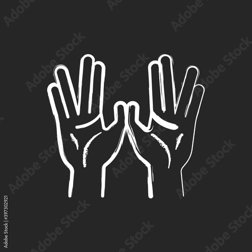 Priestly blessing hands chalk white icon on black background. Two ...