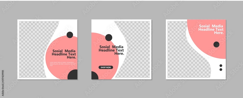Set of Editable minimal square banner template. Pink black and white ...