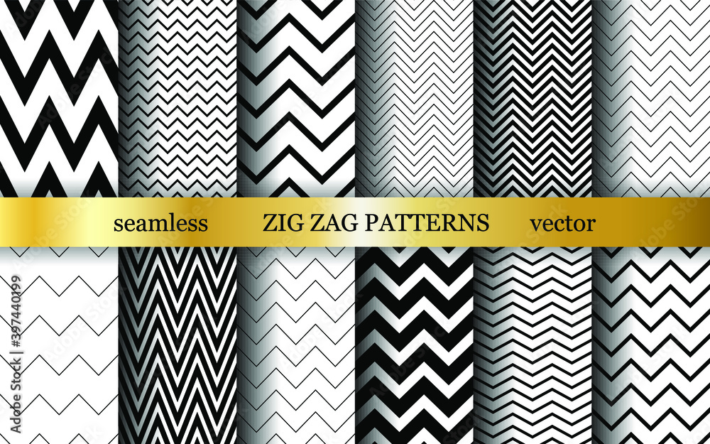 Set of seamless vector zig zag patterns. Collection of romantic zigzag ...