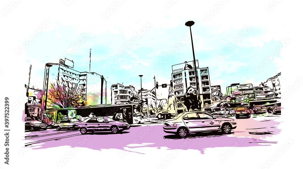 Building view with landmark of Tochal Complex consists of many ...