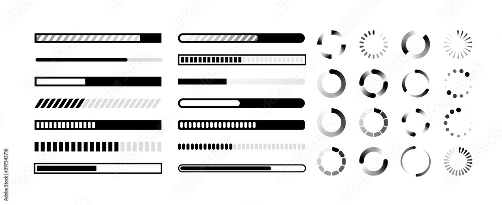 Status bar. Circle and line indicator for upload. Infographics of ...