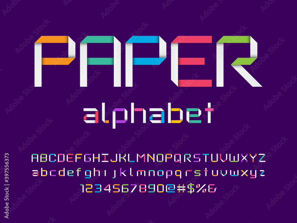 Paper folding origami style alphabet design with uppercase, lowercase ...