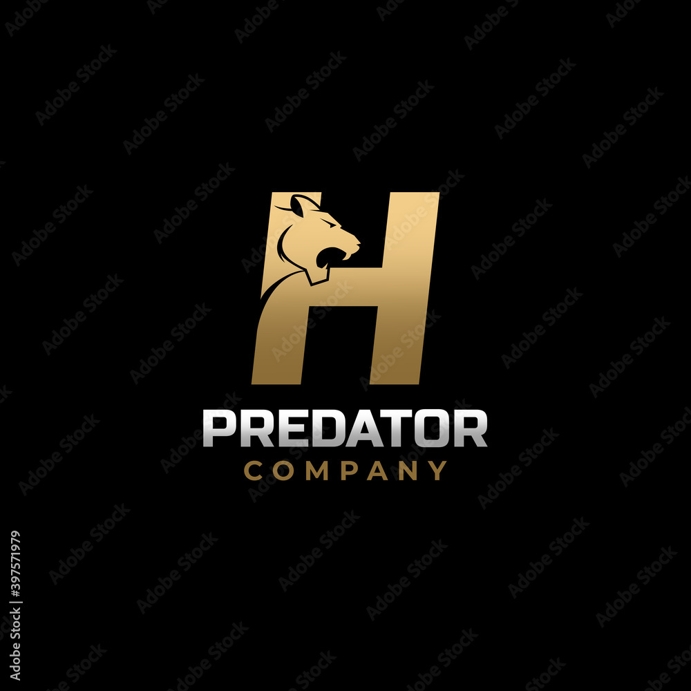 Letter H Tiger, Predator Logo Design Vector Stock Vector | Adobe Stock