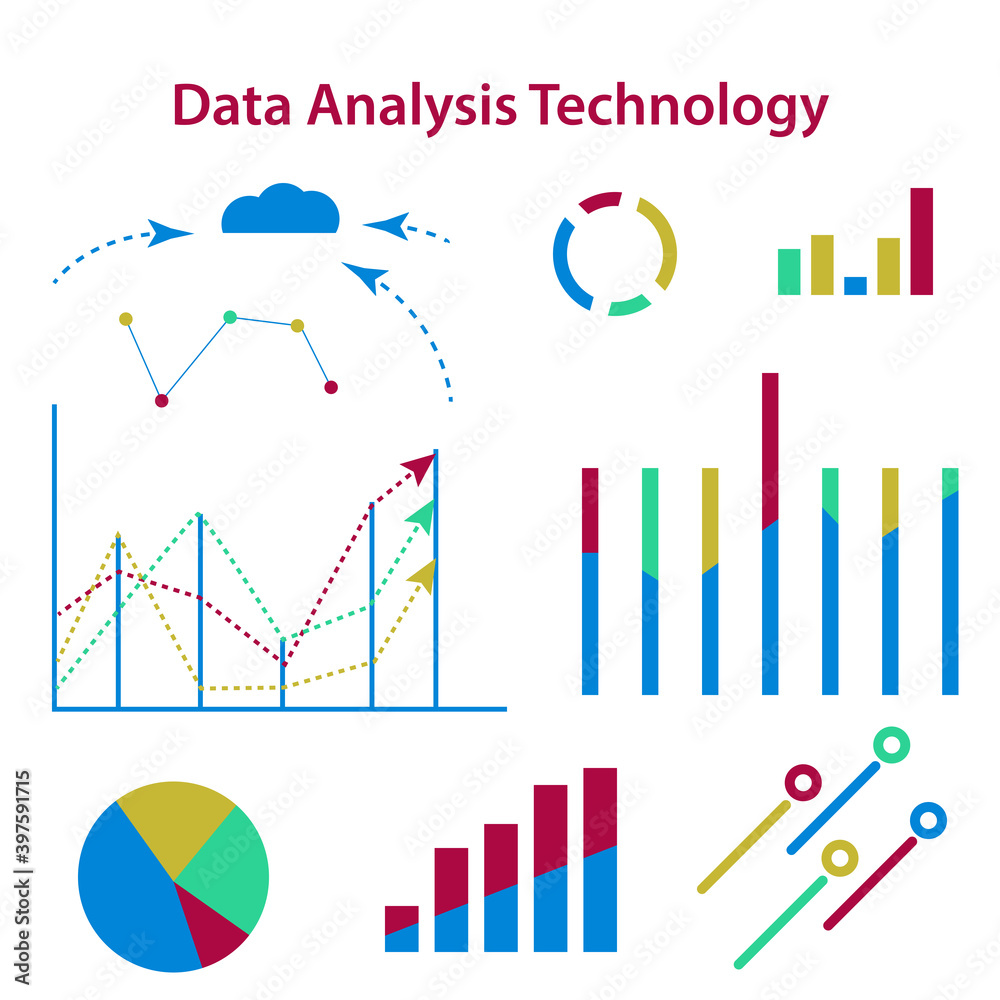 Data Analysis - Symbol Set - Graph, Chart, Cloud Server - Vector ...