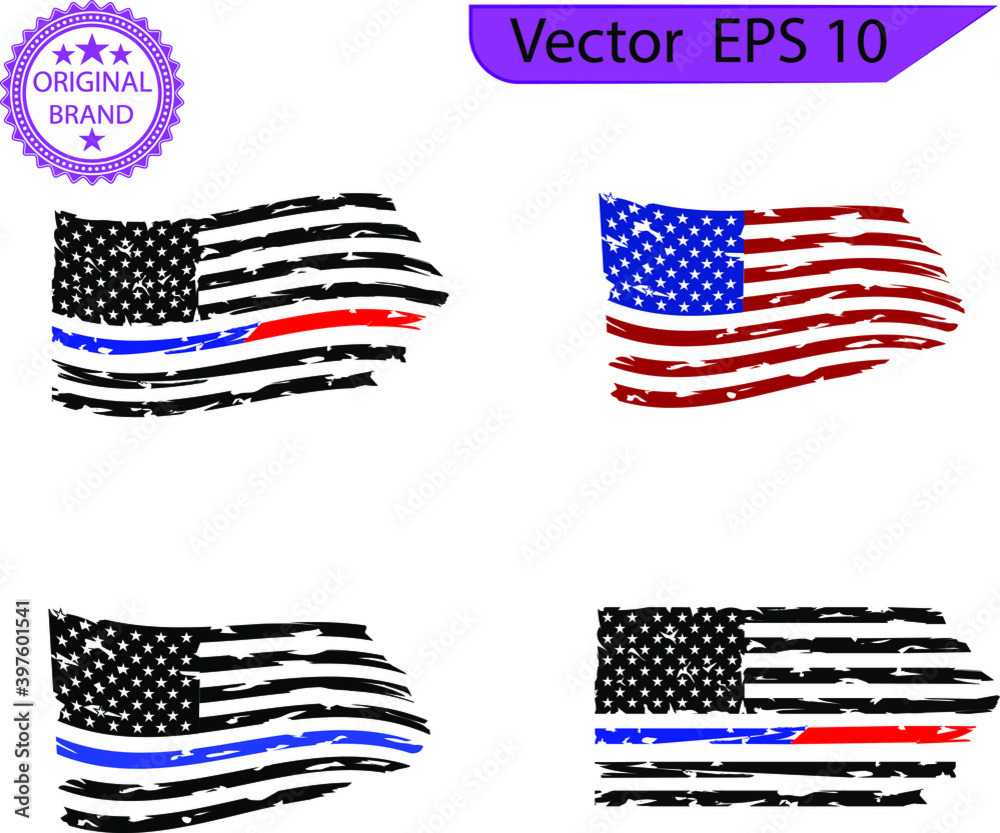 Distressed american flags set, eps10, transparent background, high ...