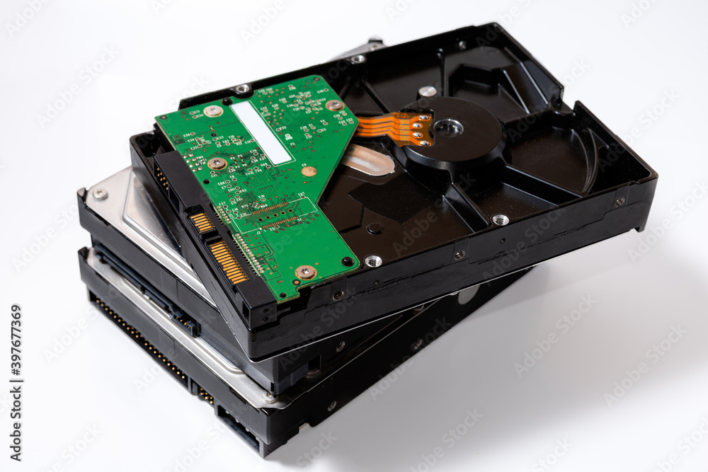 Hdd - SATA 3.5 Hard Disk Drive are stacked on top of each other on ...