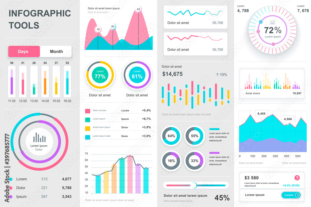 Bundle infographic UI, UX, KIT elements. Different charts, diagrams ...