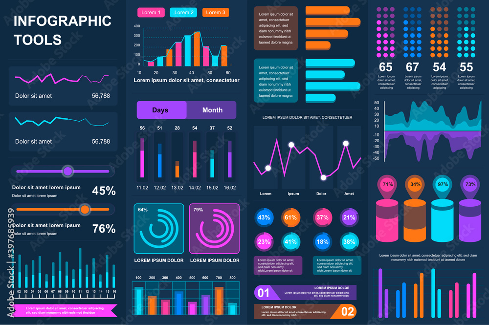 Bundle infographic UI, UX, KIT elements. Different charts, diagrams ...