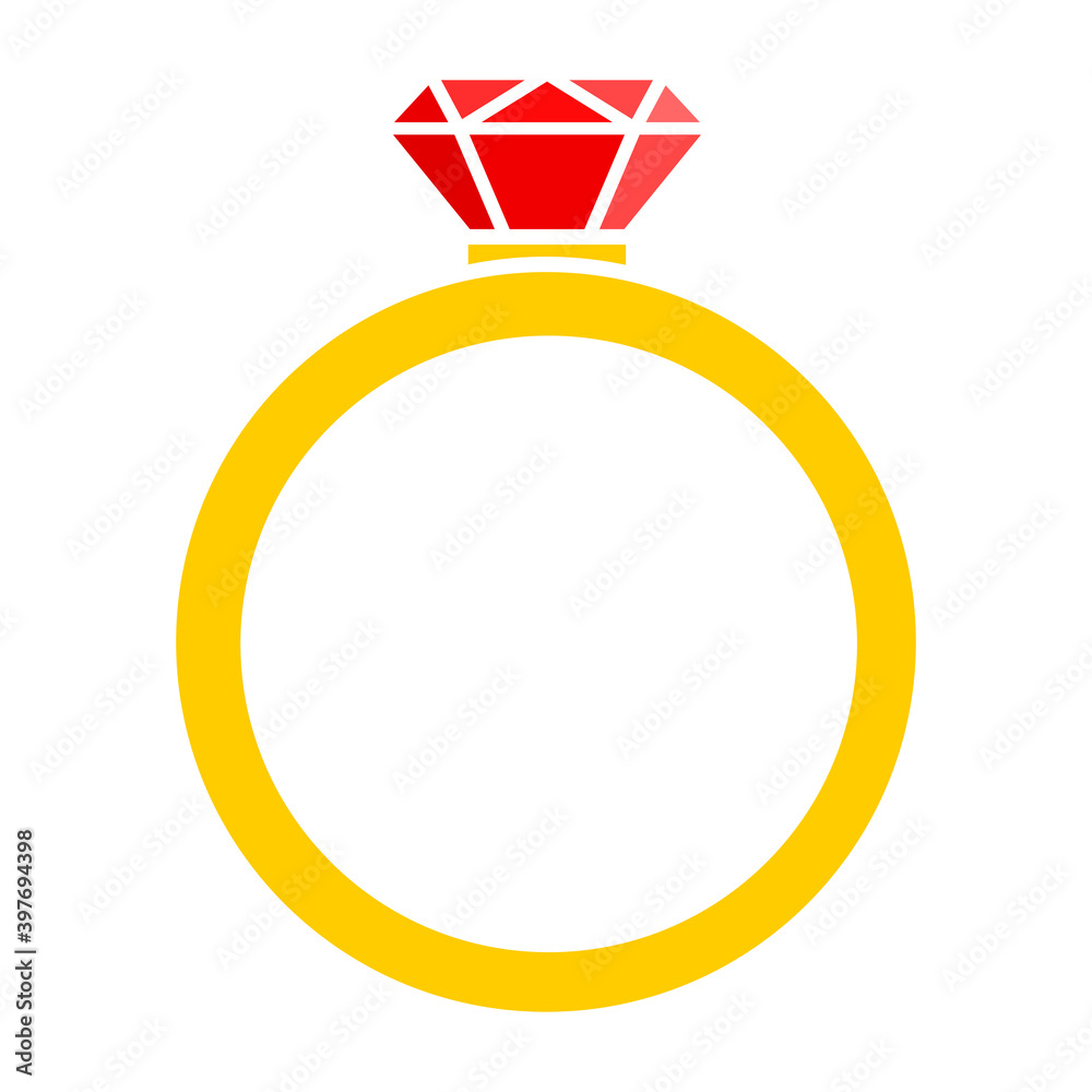 Gold ring with ruby stone silhouette. Vector illustration isolated on ...