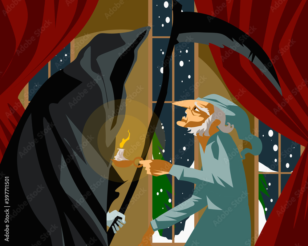 christmas carol tale old man and reaper ghost Stock Vector | Adobe Stock