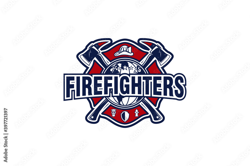 Firefighter logo axe element modern design badge style. simple ...