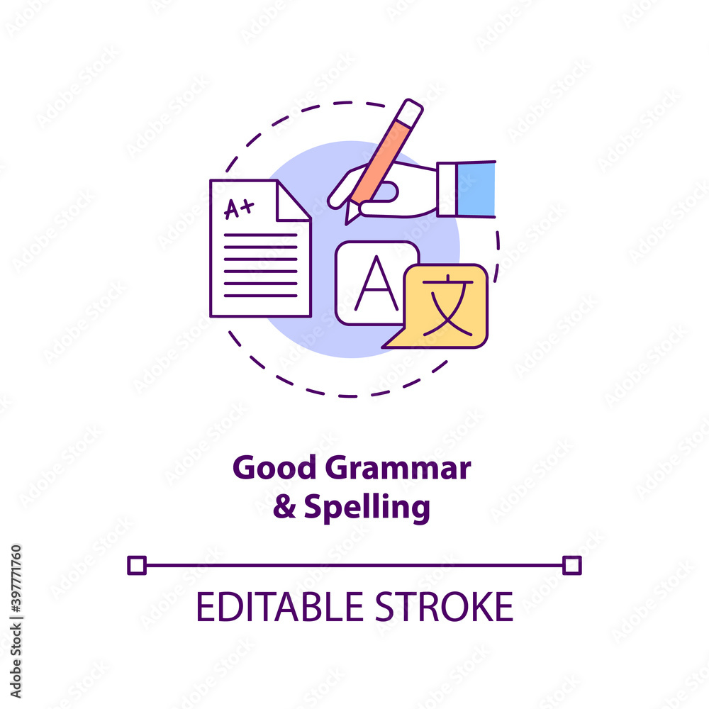Good grammar and spelling concept icon. Copywriter ability ...