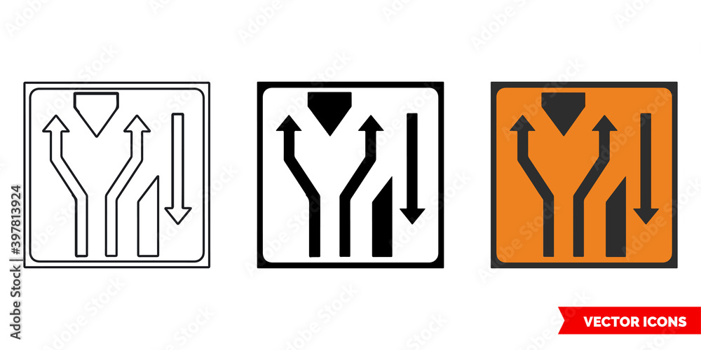Image vectorielle Stock Lanes diverge at crossover roadworks sign icon ...