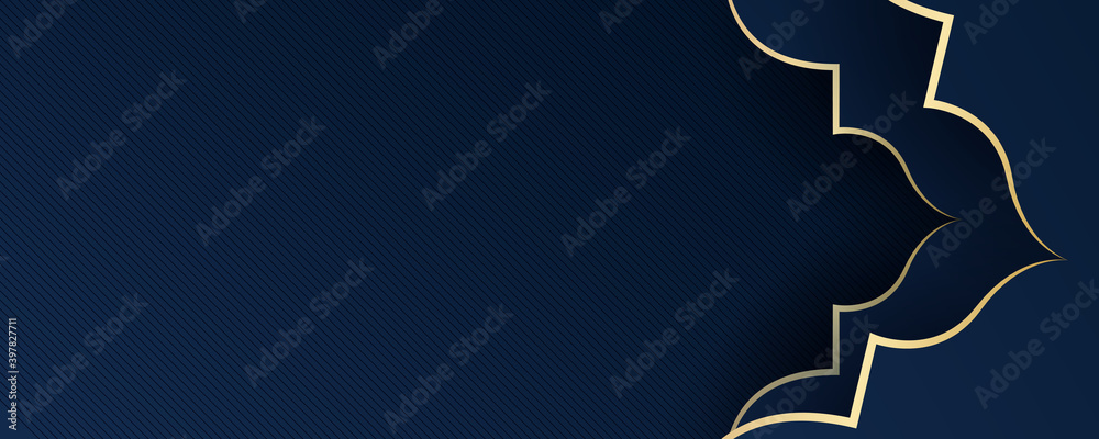 Blue gold islamic border frame background for wide banner Stock Vector ...