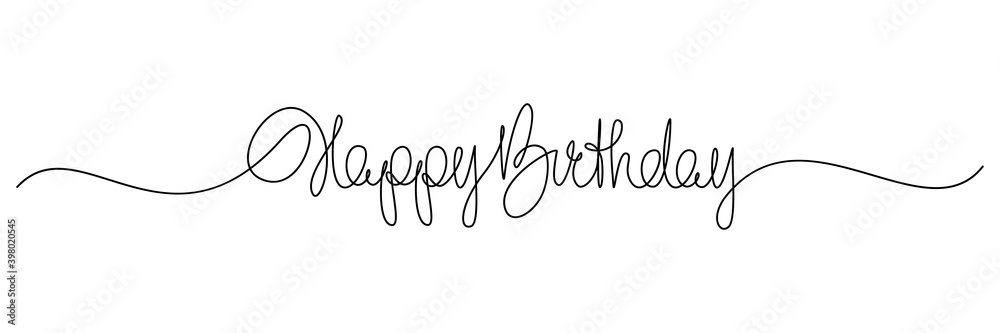 Happy Birthday handwritten lettering. Continuous line drawing text ...