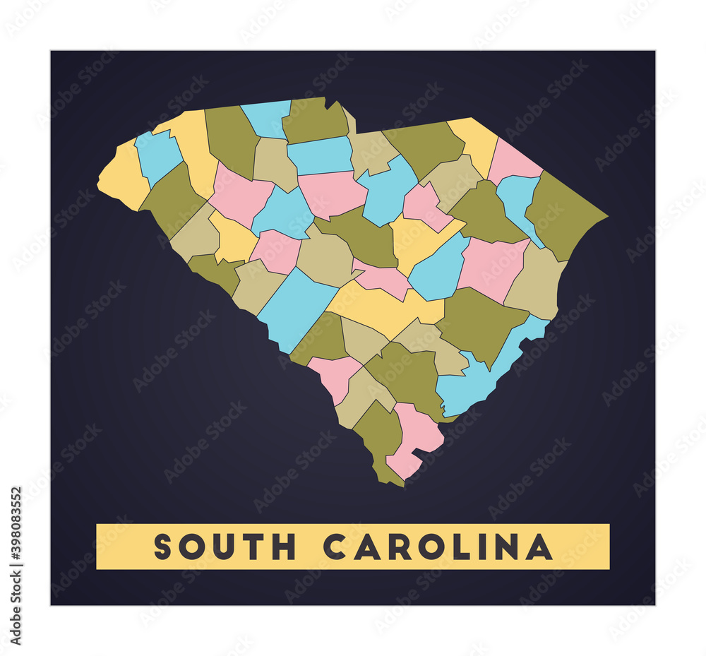 South Carolina map. US state poster with regions. Shape of South ...