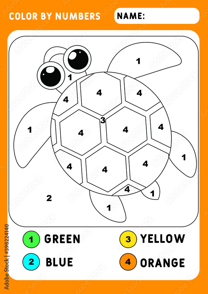 Coloring page with sea turtle. Color by numbers educational children ...