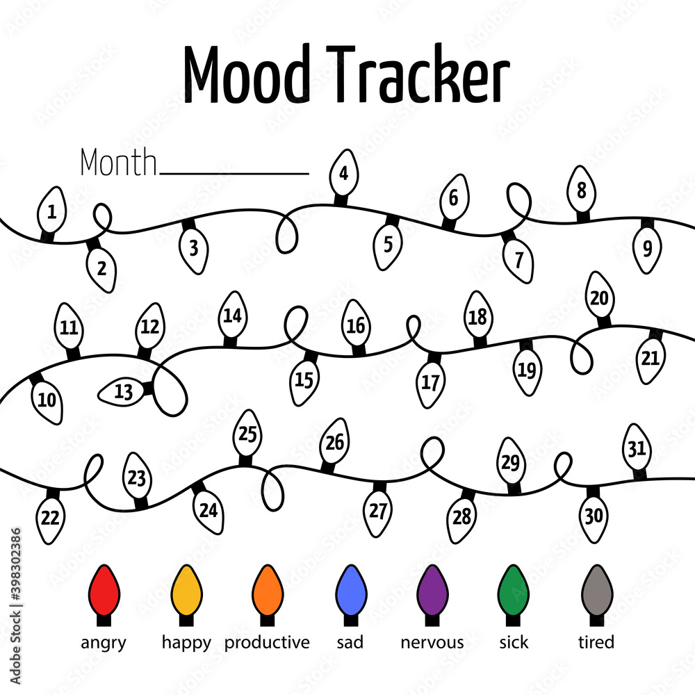 Mood tracker calendar. Year in pixels, Mood Planner, Feelings Tracker ...