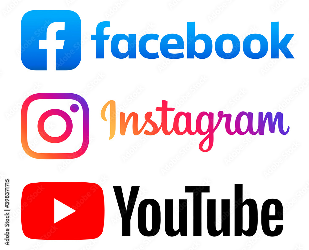 facebook instagram youtube logo Stock Photo | Adobe Stock
