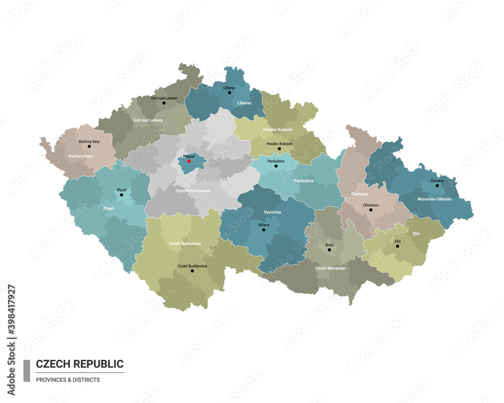 Czech Republic higt detailed map with subdivisions. Administrative map ...