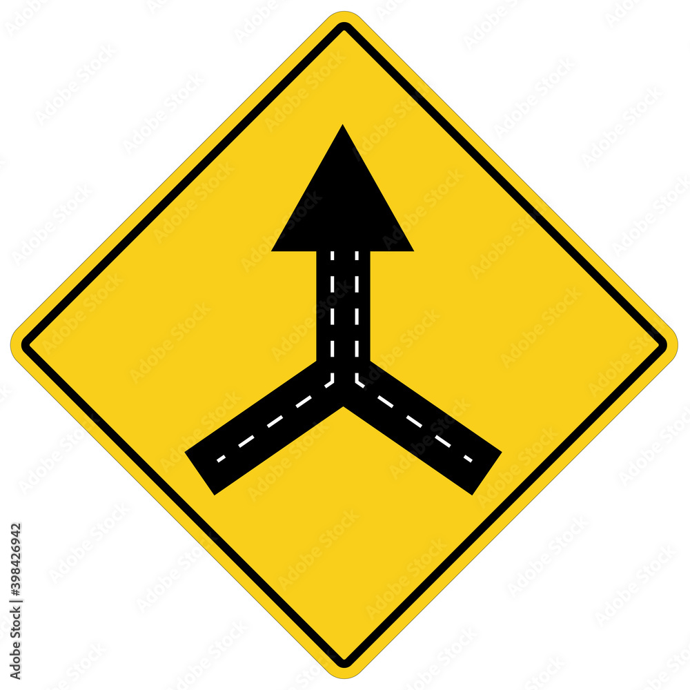 warning sign two way road merge on white background. traffic sign ...