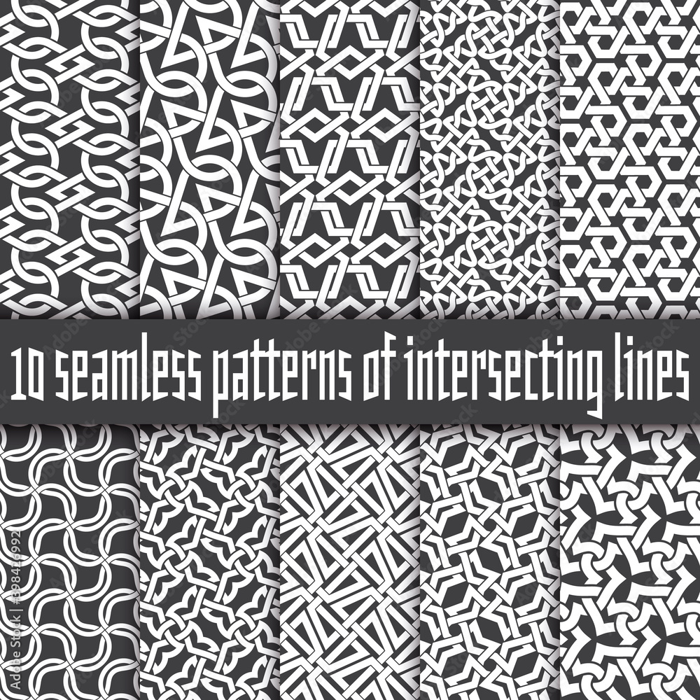 Vector set of abstract seamless patterns. Ten swatches of white lines ...