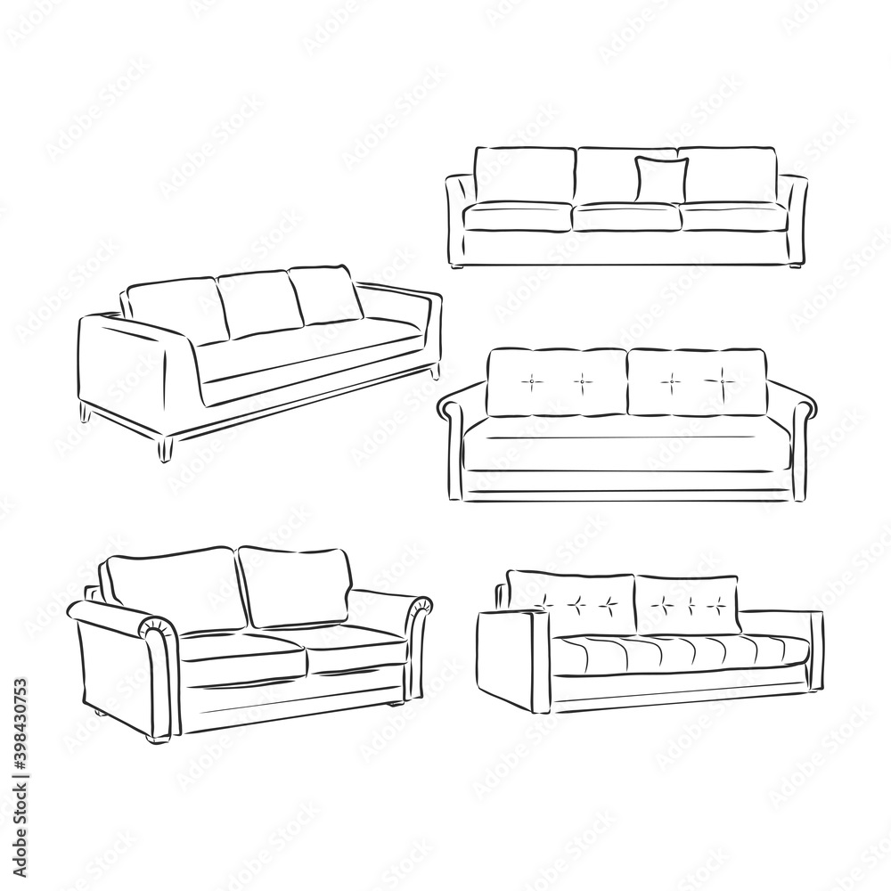 set of sofas drawings sketch style, vector illustration. sofa vector ...